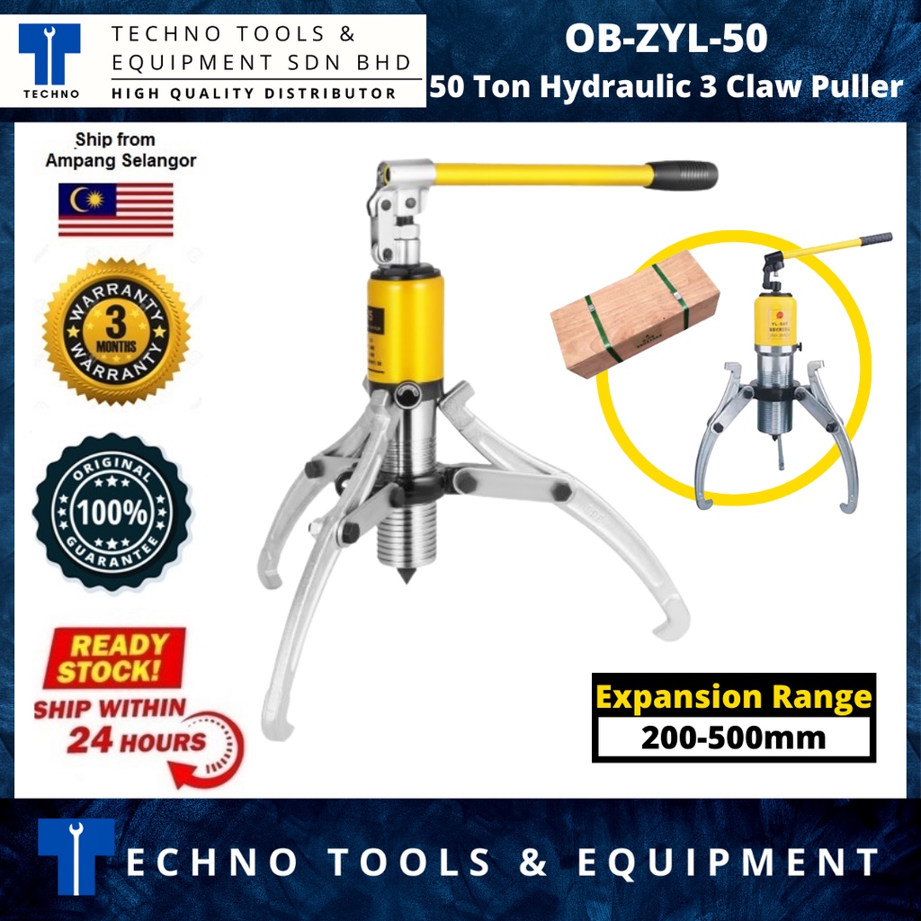 50 TON Hydraulic 3 Jaw Puller Industrial Grade Integral Type Extractor Gear Bearing Pulling ...