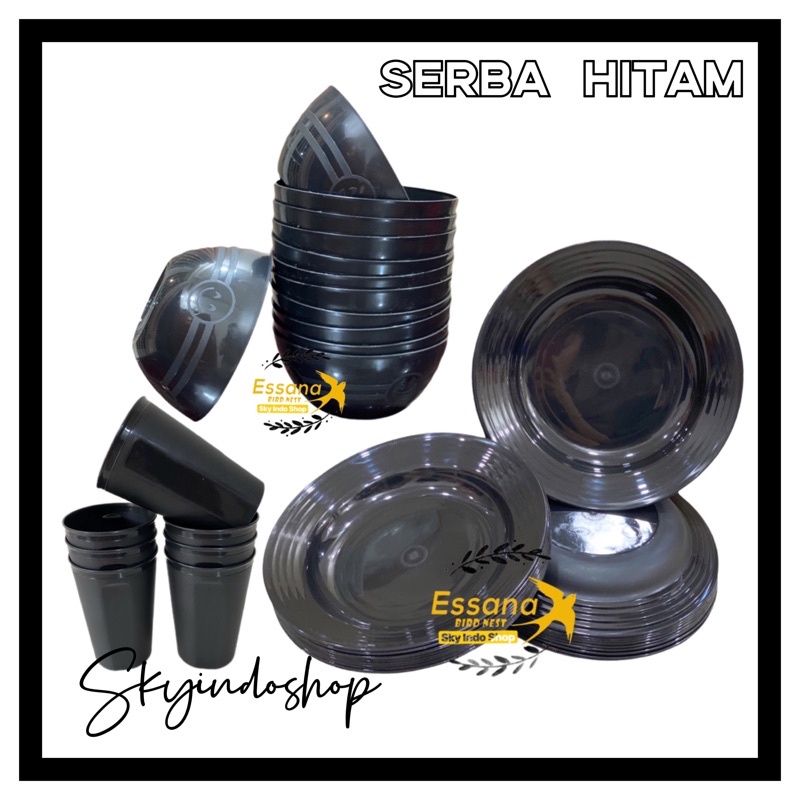 HITAM (All Black) Round Plates | Rattan plate | Square Plate | Glass ...