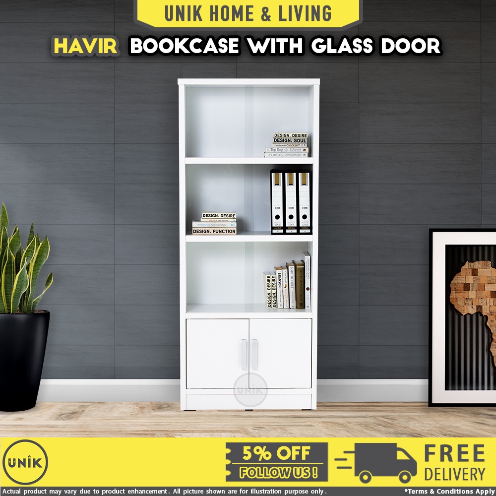 [UNIK] Havir Bookcase Bookshelf File Cabinet Storage Shelf with Glass ...