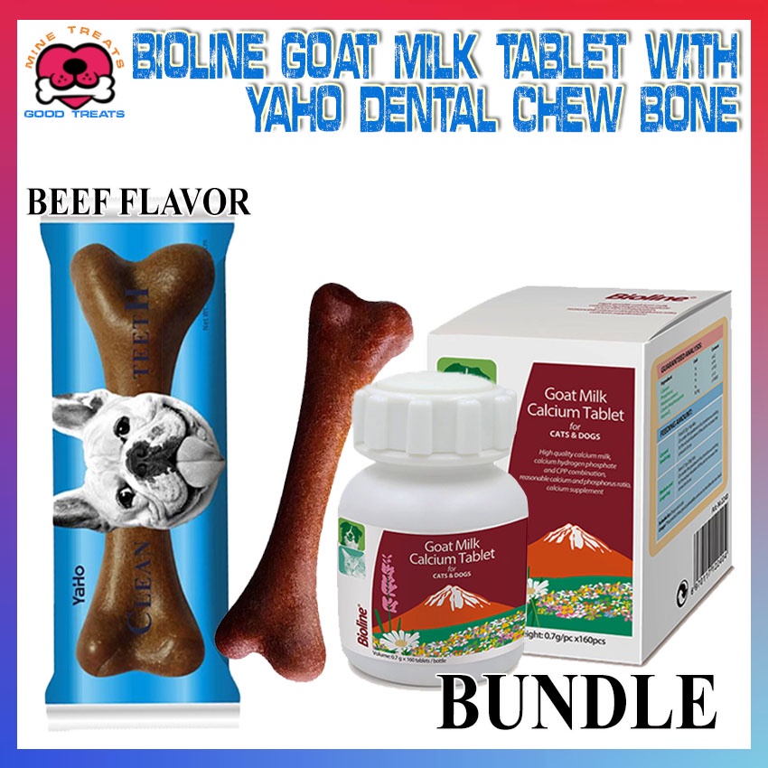 (BUNDLE)Bioline Goat Milk Calcium Tablet 160pcs WITH Yaho Dental Chew ...