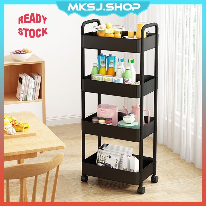 3/4 Tier Trolley Rack with Wheels Multi-layer Storage Organizer Shelf ...