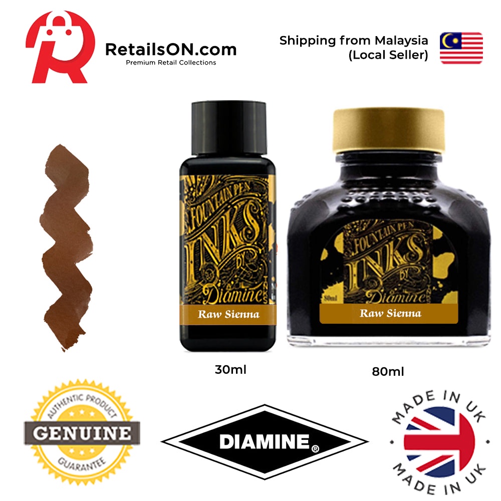 Diamine Ink Bottle (30ml / 80ml) - Raw Sienna / Fountain Pen Ink Bottle ...