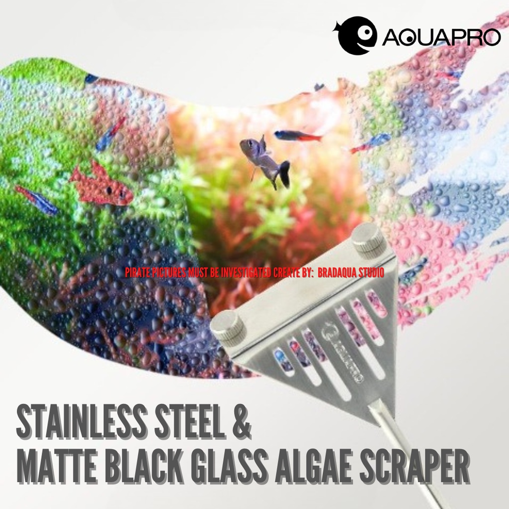 AQUAPRO Stainless Steel & Matte Black Glass Algae Scraper 35cm & 66cm ...