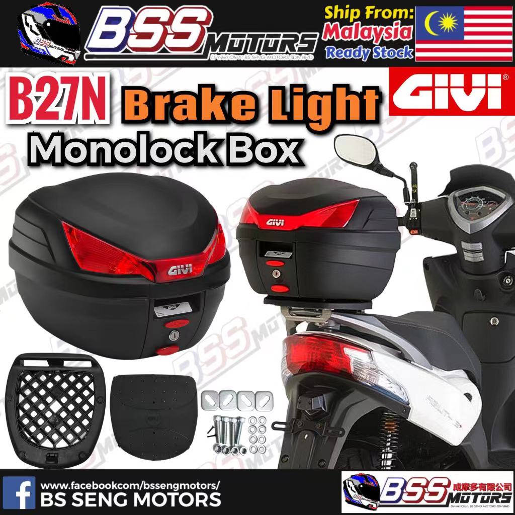 GIVI Box B27 B27N 27 Ltr Reflector Brake Light Rear Monolock Box With ...