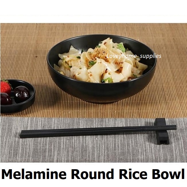 🔥 Melamine Matt Black Round Rice Bowl Korean Food Soup Dish Japanese ...