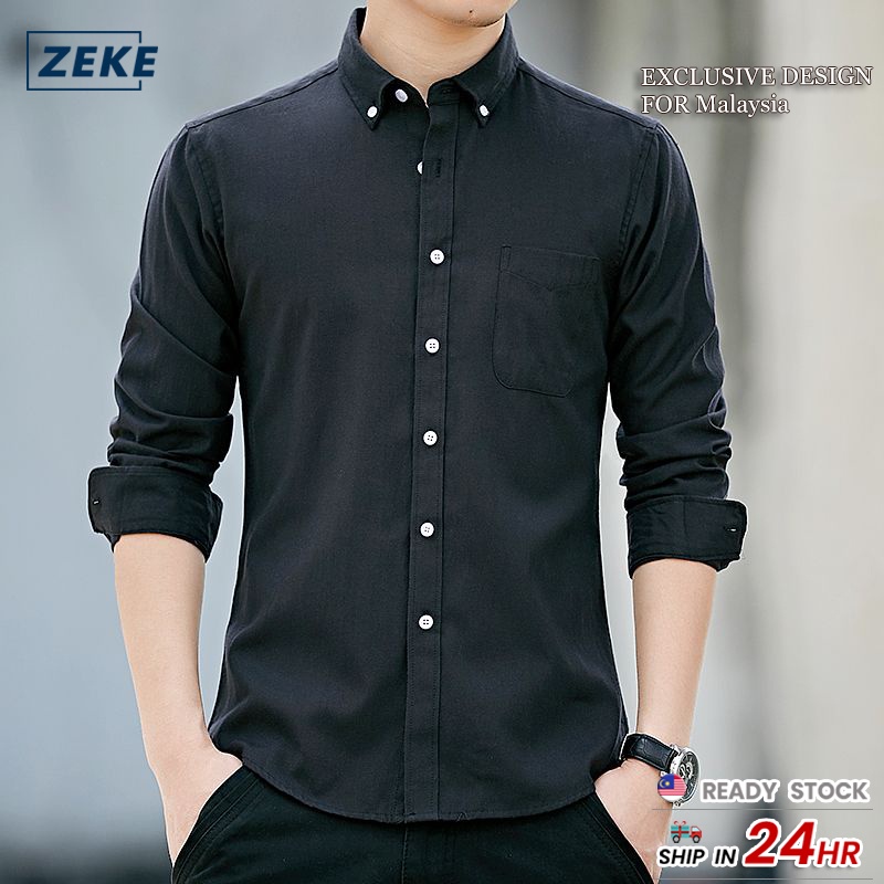 ZEKE Men's Shirt Oxford Formal Long-Sleeved Casual Korean Plain | Shopee Malaysia