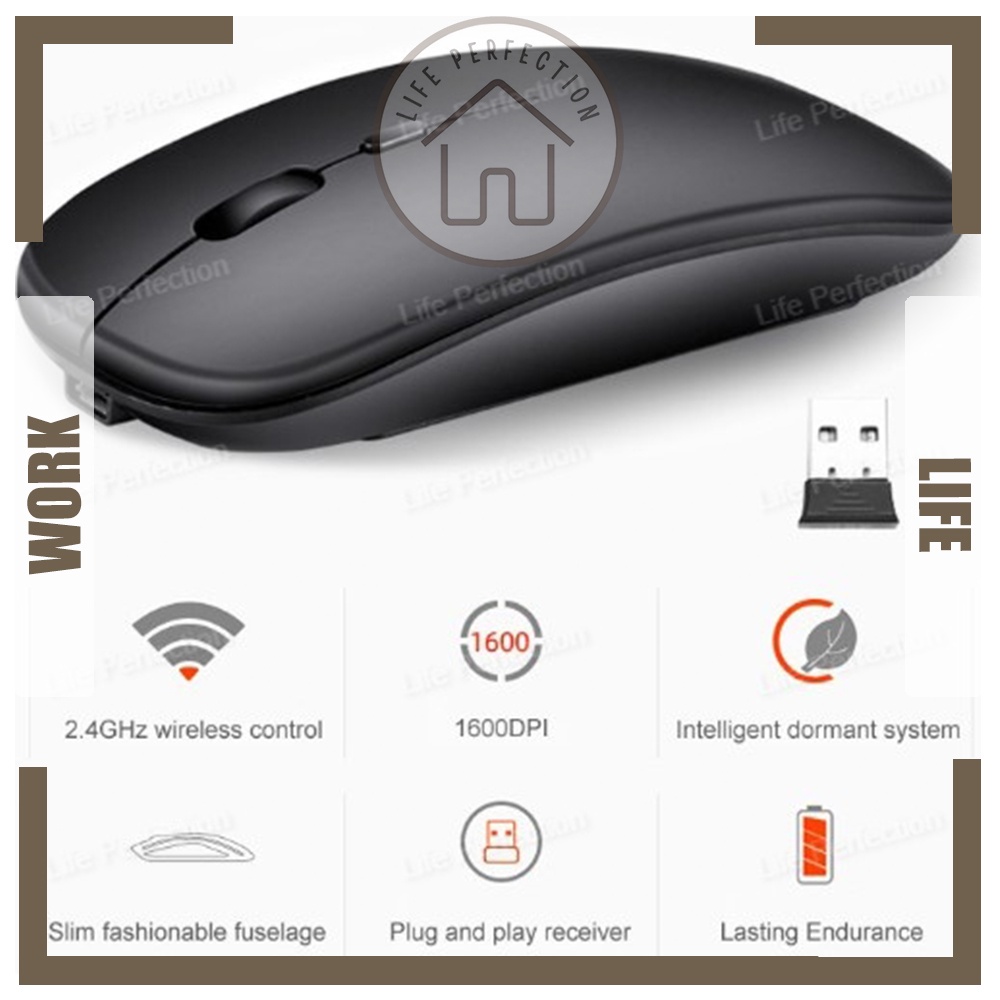 Rechargeable Wireless Mouse 2.4Ghz Silent Computer Office Portable Slim ...