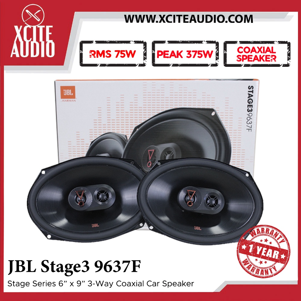 JBL Stage3 9637F 6"x9" 3-Way 375Watts Peak Power Car Coaxial Speakers ...
