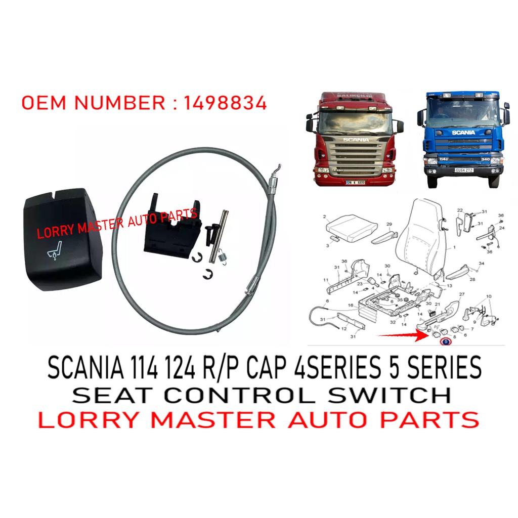 SEAT CONTROL SWITCH SCANIA 114 124 4S 5S R/P CAB 1498834 LORRY TRUCK ...