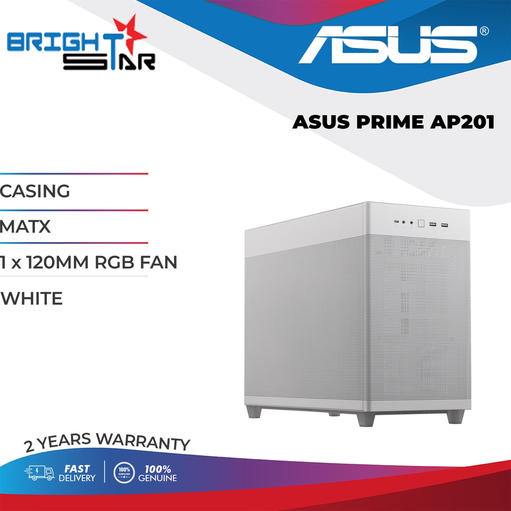 PC CASE / ASUS PRIME AP201 / (WHITE,BLACK) / MATX CASING / 1 x 120MM ...