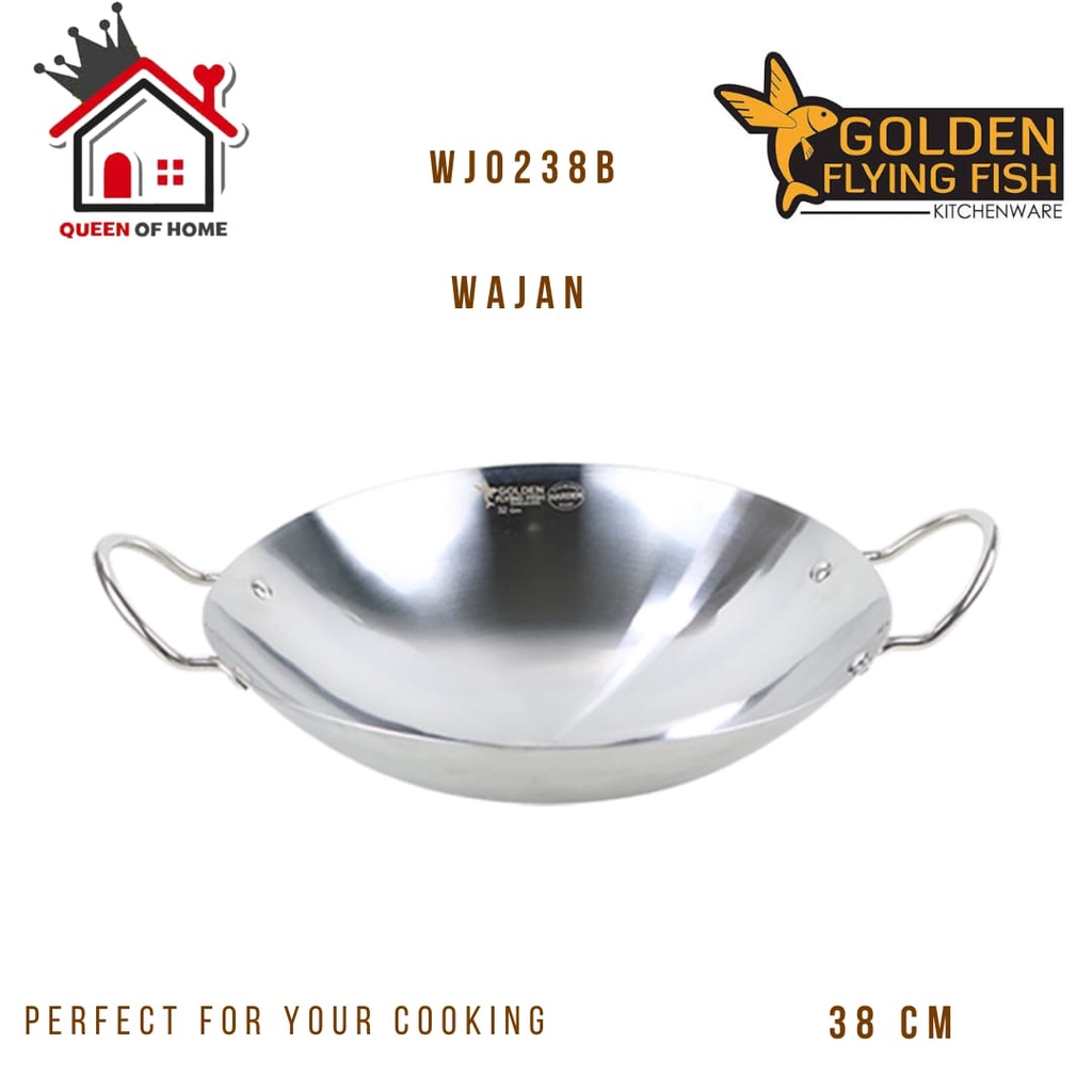 Golden Flying Fish Stainless Steel Frying Pan Asian Wok 38cm WJ0238B ...
