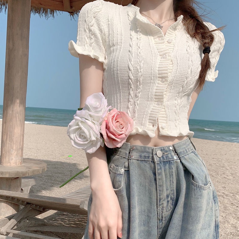 Vintage Temperament Knitted Small Cardigan Jacket Women's Summer ...