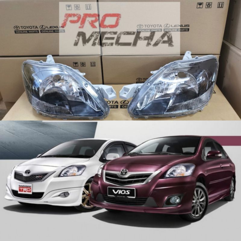 ORIGINAL TOYOTA VIOS 2008~2012 NCP93 HEAD LAMP RH LH BLACK DARK CHROME ...