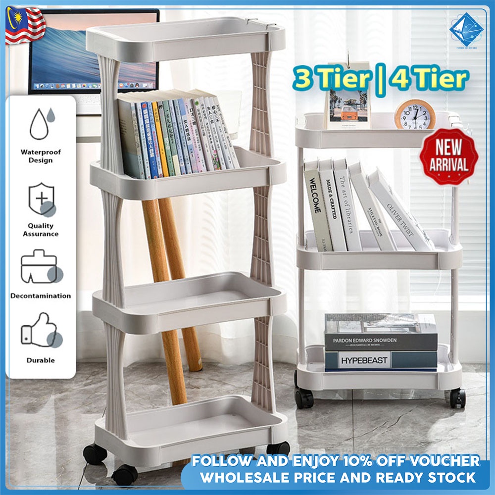 3/4 Tier Multifunction Storage Trolley Rack Office Shelves Home Kitchen ...