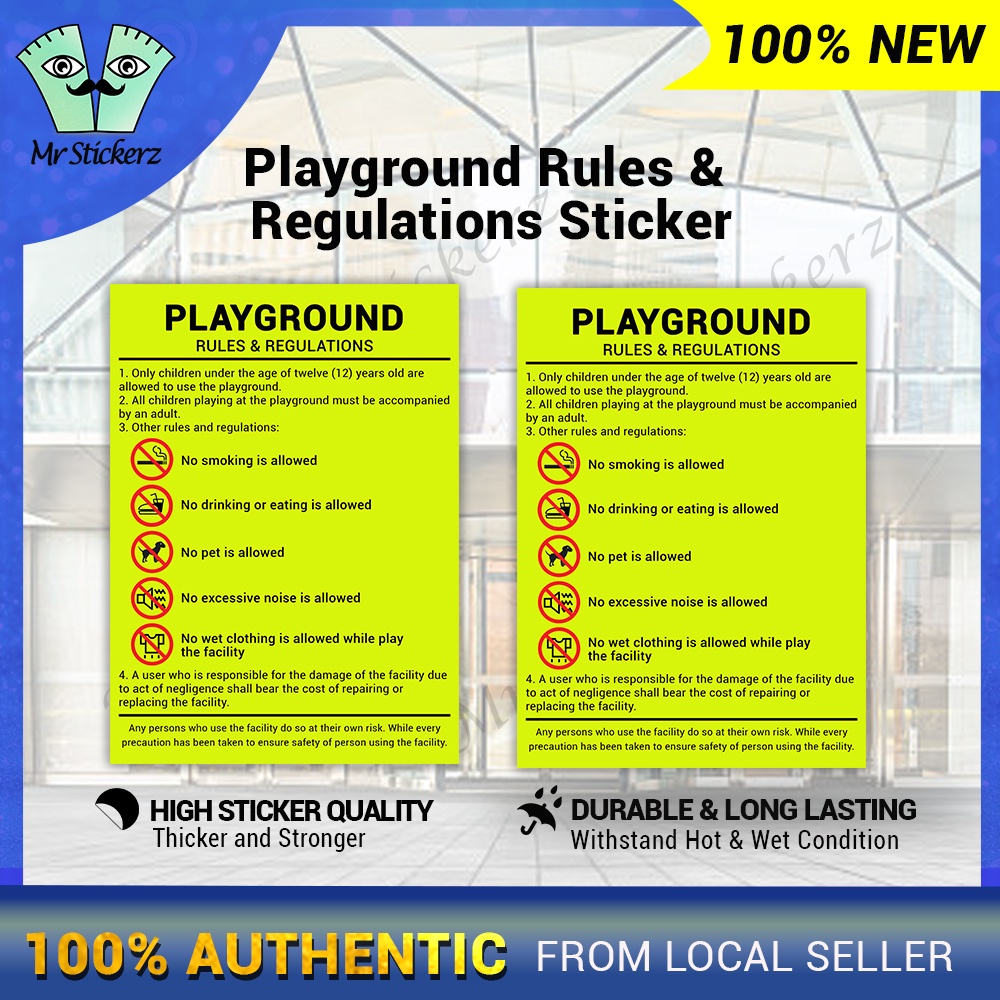Playground Rules & Regulation Sticker with PVC Board/ Acrylic Children ...