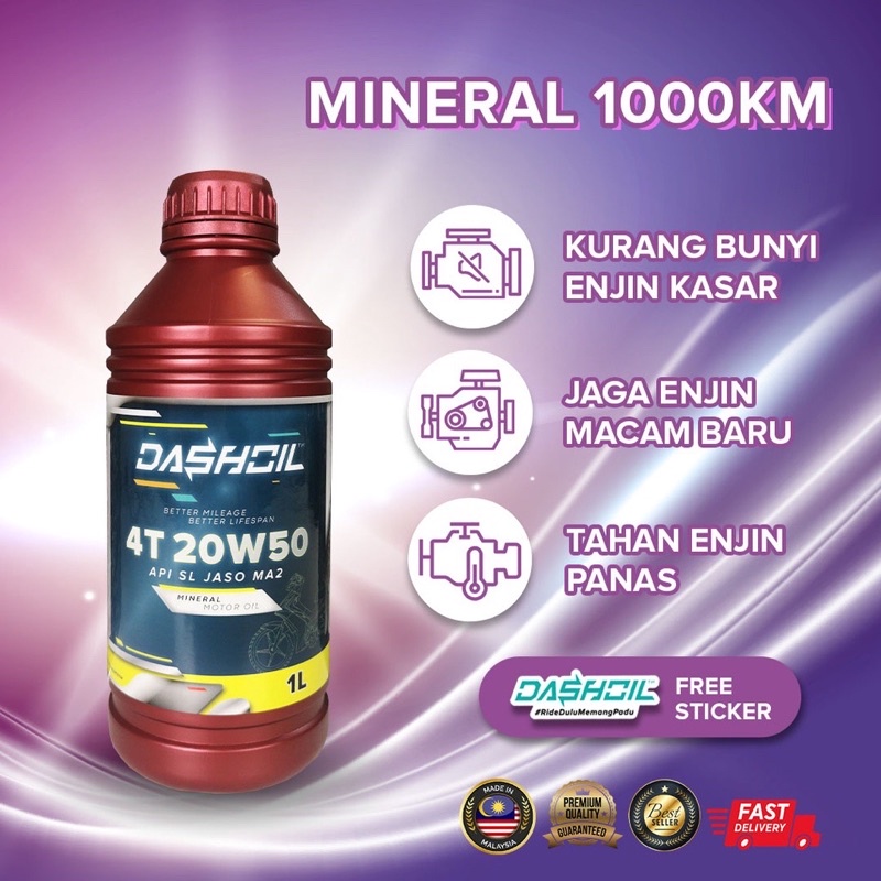 DashOil 4T 20w50 1L Mineral SL Motorcycle Engine Oil Minyak Hitam ...