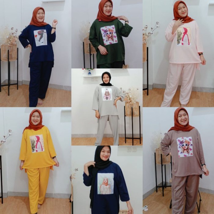 Baju ONE SET Pants SET Pants SET Women's OVERSIZE T-Shirt Contemporary ...