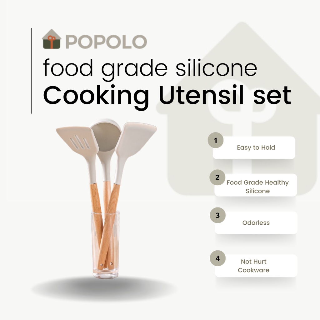 POPOLO 3pcs Cooking Tools Kitchen Cookware Set Silicone Utensils Set ...