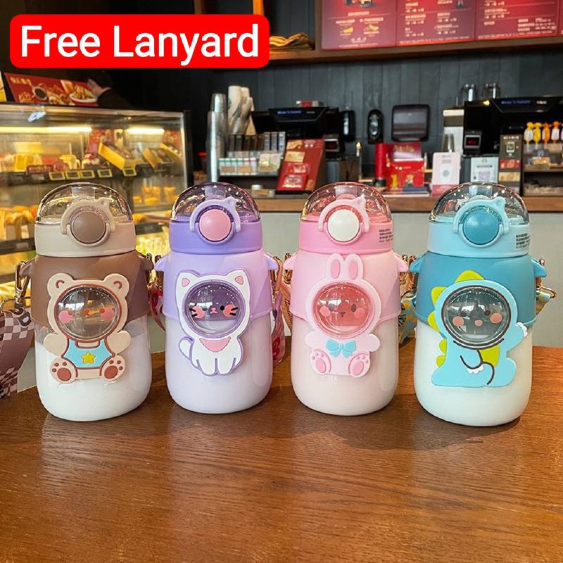 Cute Water Bottles With Straw Kids Cute Drinking Bottle With Strap Free Air Botol Kanak Kanak ...