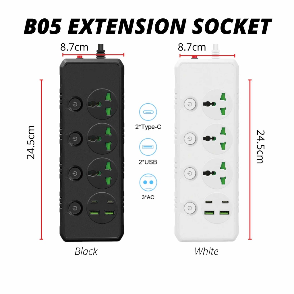 LUCKY HAWK 3.4A Power Socket USB Extension USB Port Type C UK Extension ...