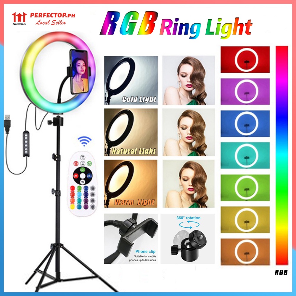 16/26CM(10 inches)LED RGB Selfie Ring Light With 210cm Tripod+Phone ...