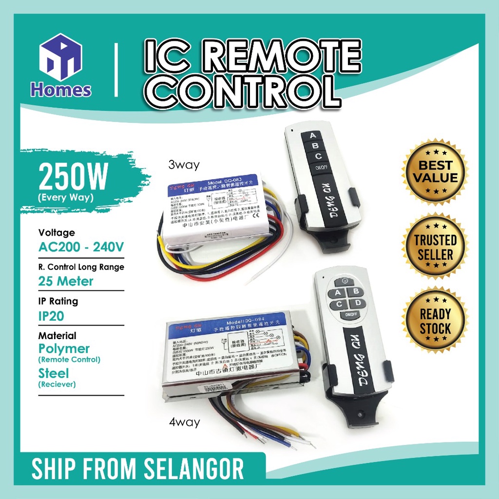 3 Way / 3 Channel Wireless Digital Remote Control Switch for Lamp Light ...