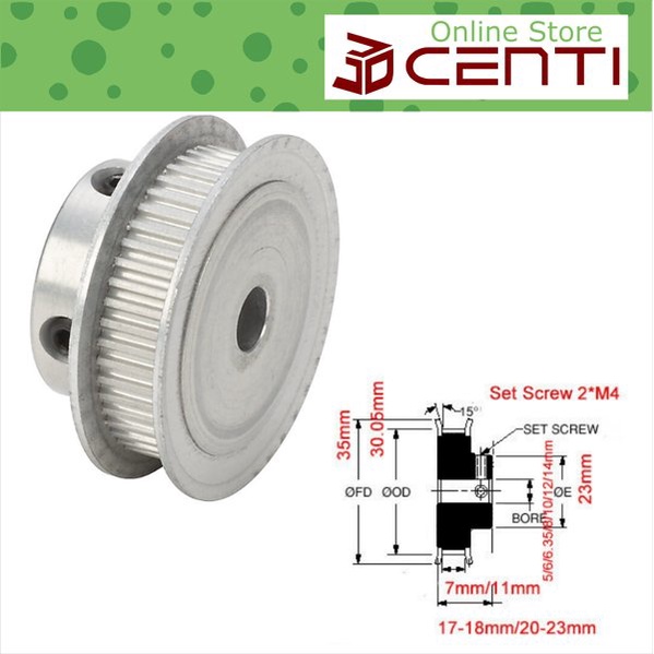 GT2-48T Timing Pulley 2GT 48 Teeth Bore Diameter 5mm 6mm 6.35mm 8mm ...