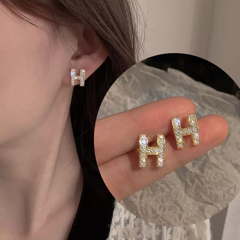 Rhinestone Simple Letter H New Style Trendy Temperament Niche Design ...