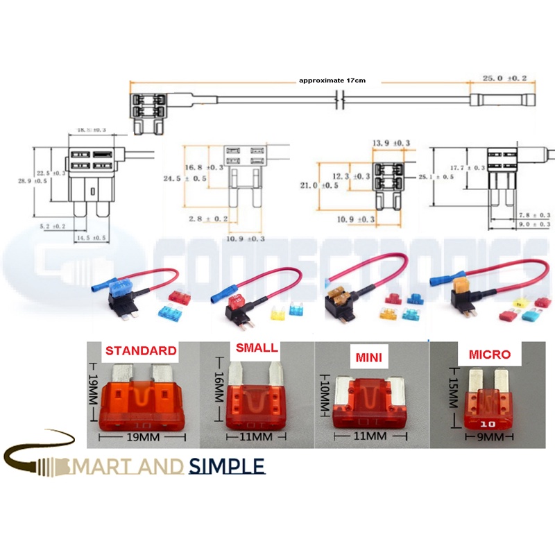 Standard, small, mini, micro Blade Fuse Tap Holder Quick Joint Cable ...