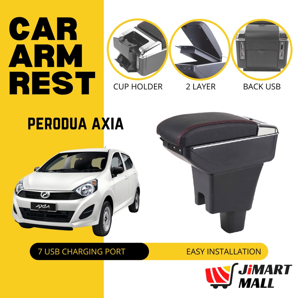 PERODUA AXIA NEW CAR ARMREST CUSTOMADE 2 LAYER USB Hand Arm Rest ...