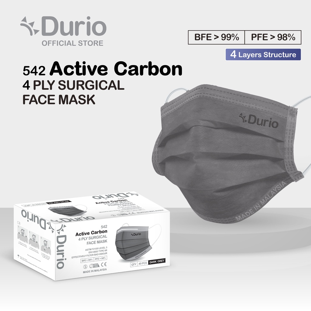 Durio 542 Active Carbon 4 Ply Surgical Face Mask (40 Pcs) | Shopee Malaysia