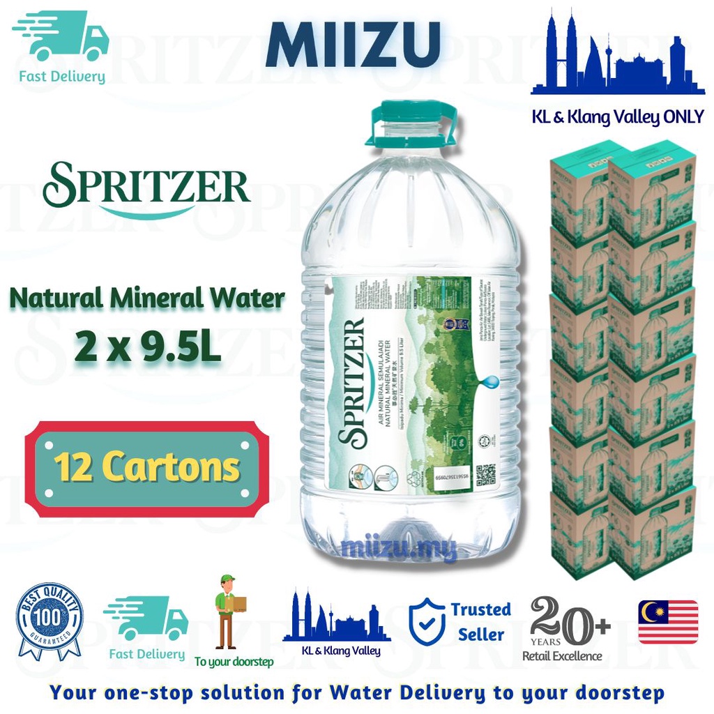 Spritzer Natural Mineral Water 2x9.5L - 12 Cartons Package - KL & Klang Valley Only - Fast ...