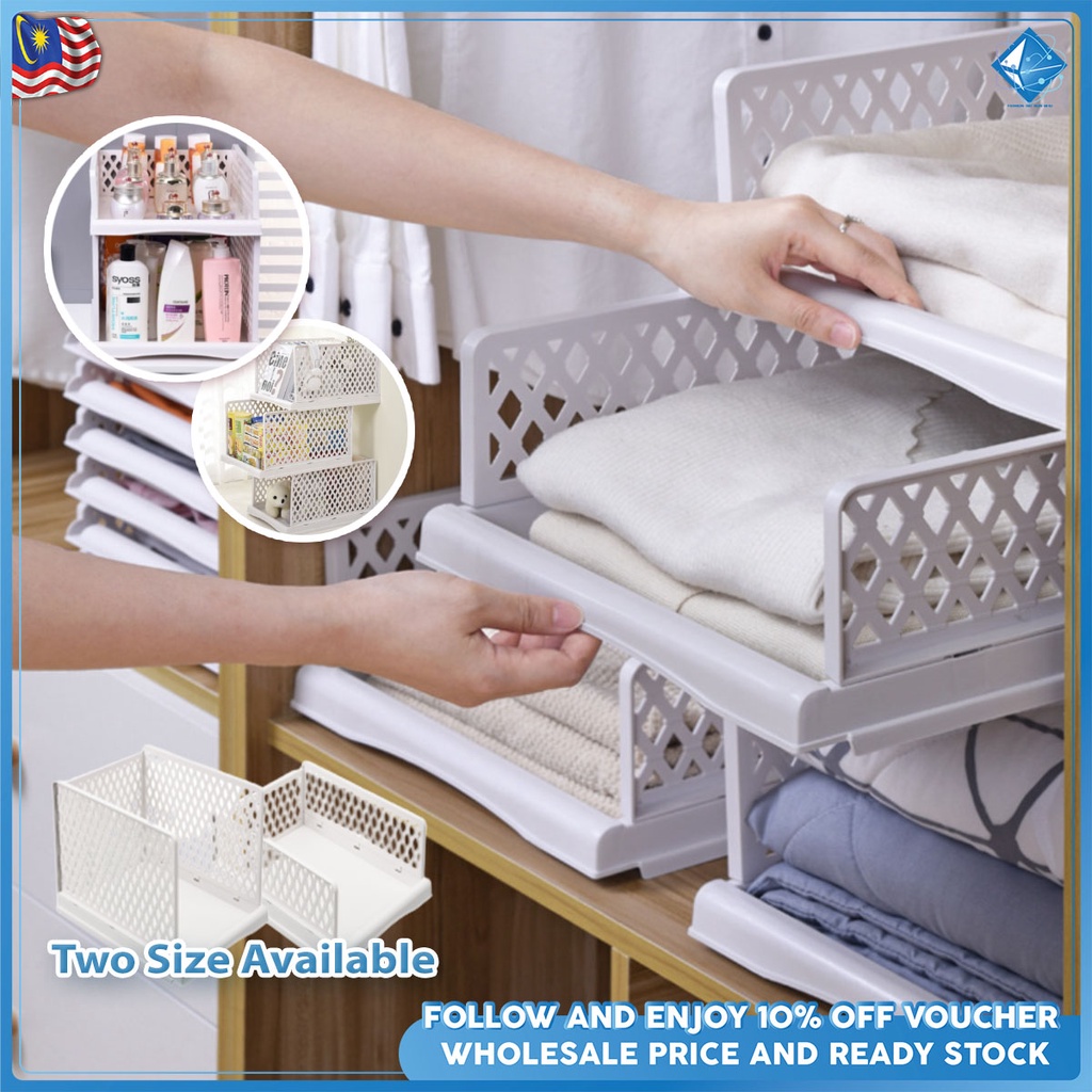 New Foldable Stackable Layered Partition Storage Rack Basket Wardrobe ...