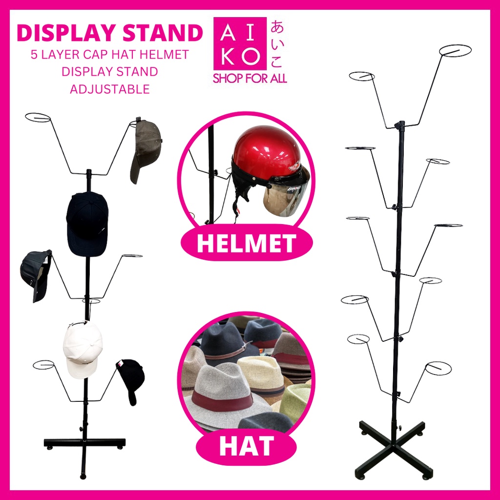 (AIKO) 5 LAYER CAP HAT HELMET DISPLAY STAND ADJUSTABLE CAP STAND HAT STAND HELTMET STAND ...