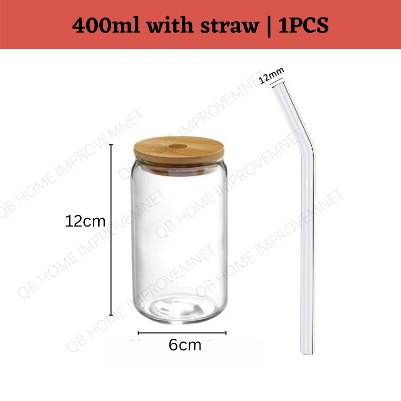 Transparent Glass Cup With Straw With Handle Botol Air 400ml 540ml Gelas Cawan Kaca Doorgift ...