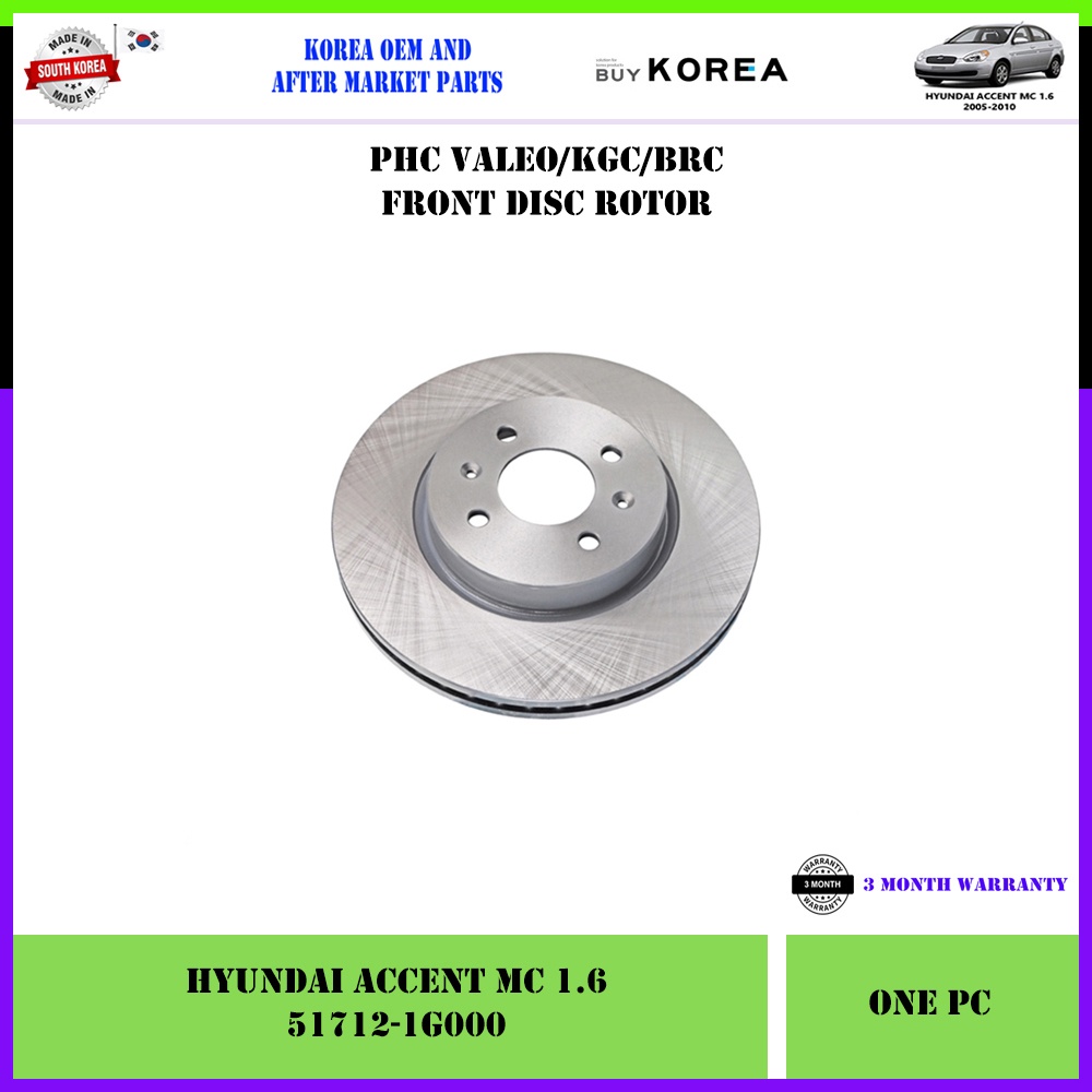 Hyundai Accent MC 1.6 Front Korea Aftermarket Disc Rotor 1pc (51712 ...