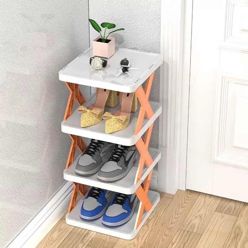4 Layers Stackable Cabinet Shoe Storage Rack Folding Plastic Storage ...