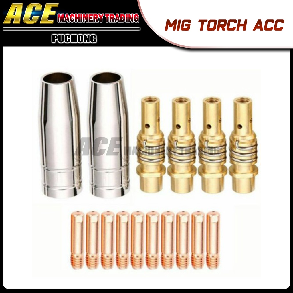 16Pcs/Set Mig Welding Nozzle Welder Torch Nozzles Gold Tip Holder Contact Tips / Mig welding ...