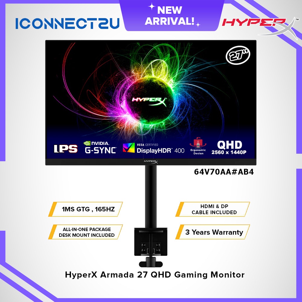 HyperX 27" Armada IPS QHD 165Hz 1ms Gsync Desk Mount Inclusive Gaming ...