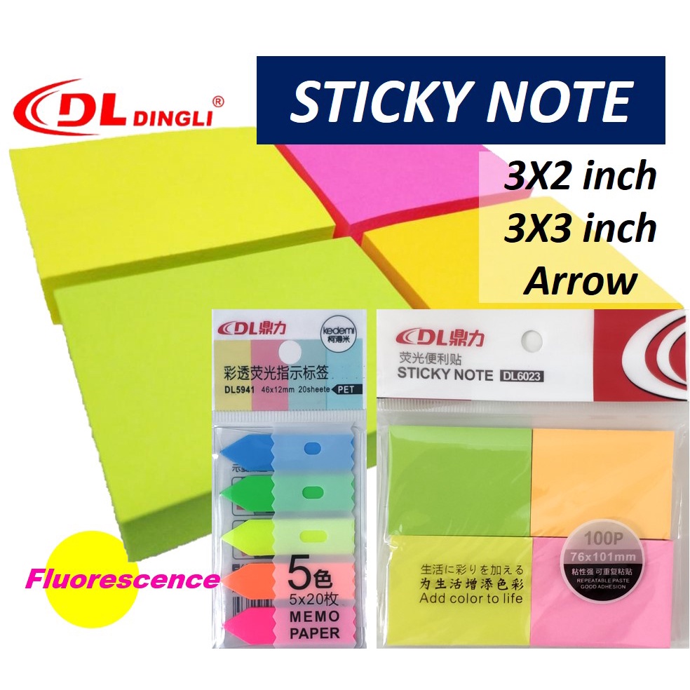 Dingli Stick Note Sticky Note 3X2 DL6022 / 3X3 DL6023 / Arrow Tab 5 ...