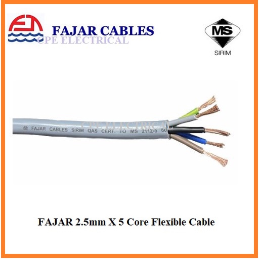 Fajar 2.5mm (50/0.25) x 5 Core Flexible Cord Cables 100% Pure Copper ...