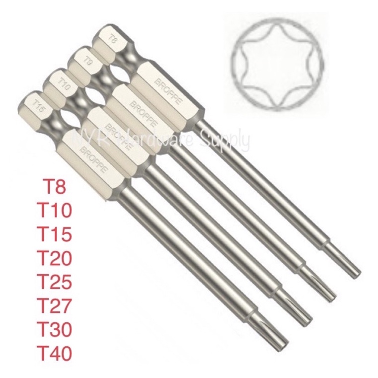 Torx Screw Driver Bit T8-T40 Length 75mm Magnetic Price Per Pc T8 T10 ...