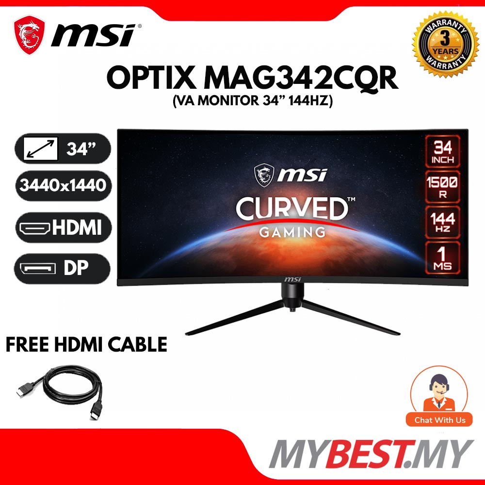 MSI Optix MAG342CQR VA Gaming Monitor (1MS/21:9/144Hz/Curved 34 ...