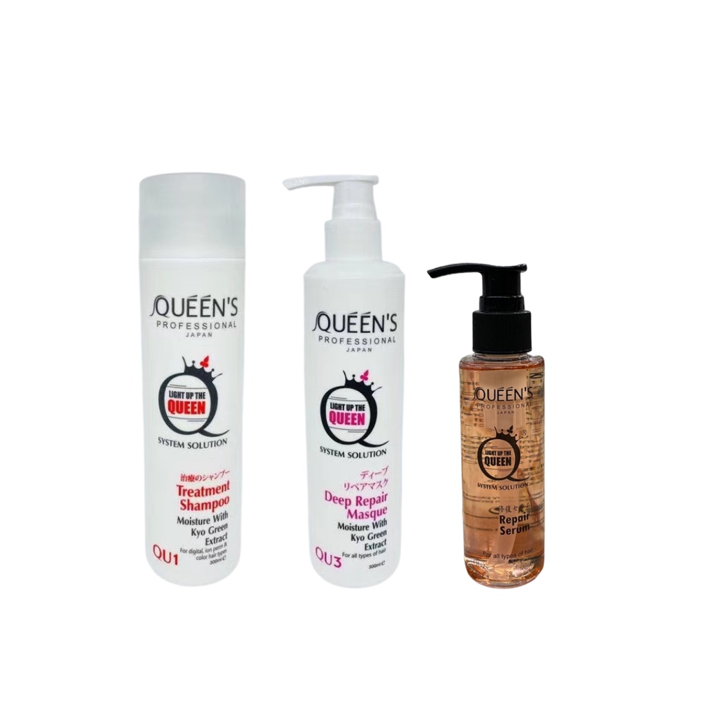 QUEEN'S Qu1 Treatment Shampoo 300ml + Qu3 Masque 300ml + Qu7 Repair ...