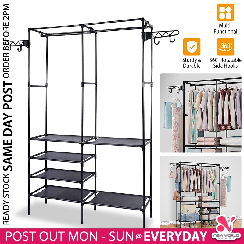 𝗡𝗢 𝗦𝗖𝗥𝗘𝗪 》 Stainless Steel Wardrobe Clothes Storage Garment Rack ...