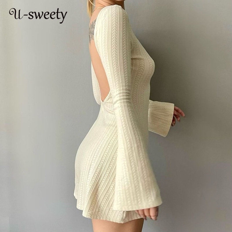 [Big Offer]U-sweety Women Back U-shaped Design Sense Knit Backless Long ...