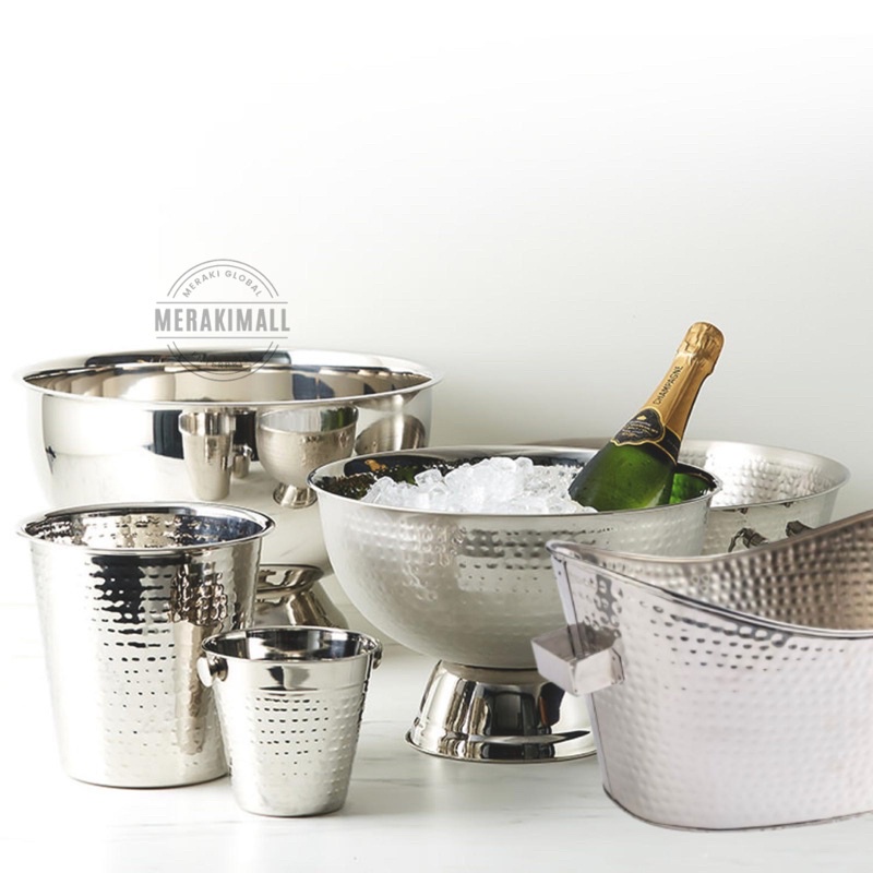 Hammered Stainless Steel Champagne Bowl Party Tub Bucket | Beverage Ice ...
