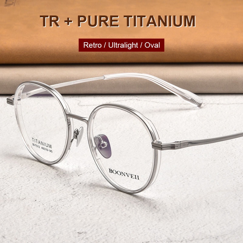 TR Pure titanium Glasses Frame Retro Ultralight Round Frame Wide Side ...