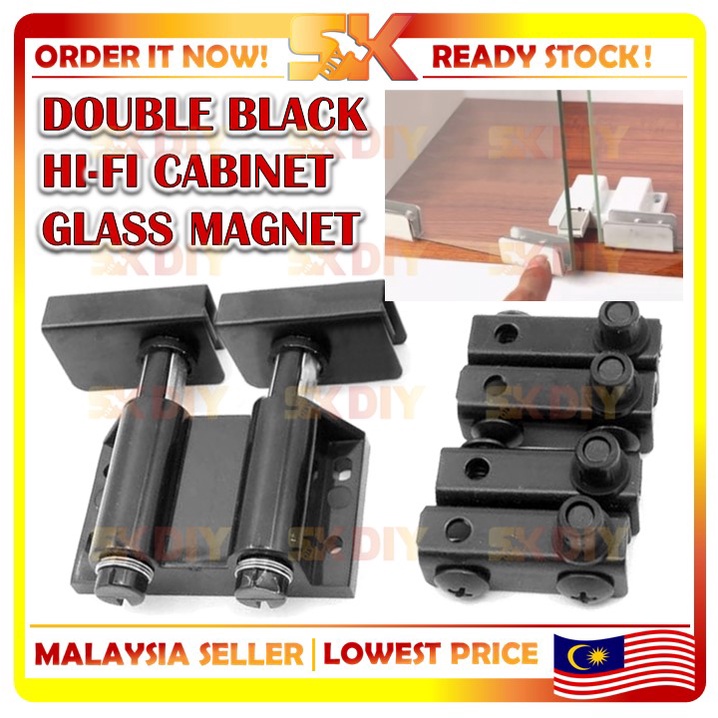 High Quality! Double Black Hi-Fi Cabinet Glass Magnet Door Push To Open ...