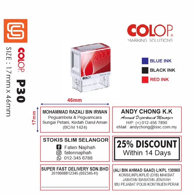 COLOP PRINTER LINE P10 P20 P30 P40 P50 P60 | CUSTOM MADE SELF-INKING ...